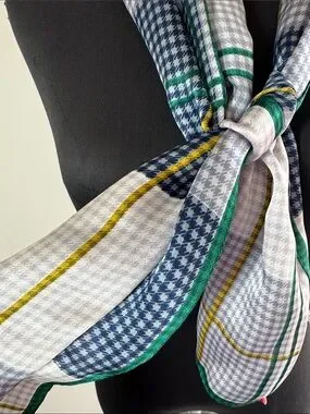 Anne Klein | Accessories | Vintage Anne Klein Silk Scarf Plaid Green ...